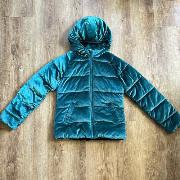 Old Navy | Jackets & Coats | Old Navy Green Velvet Puffer Coat | Poshmark